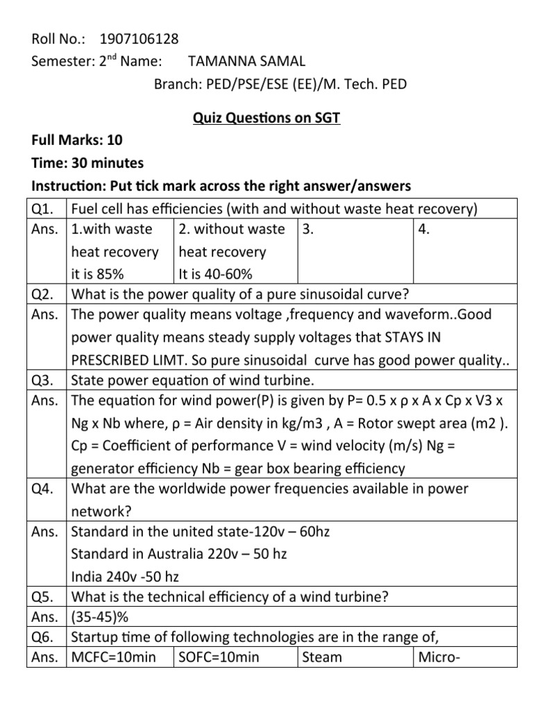 Quiz on Power Systems Topics with Answers | PDF | Electrical Grid ...