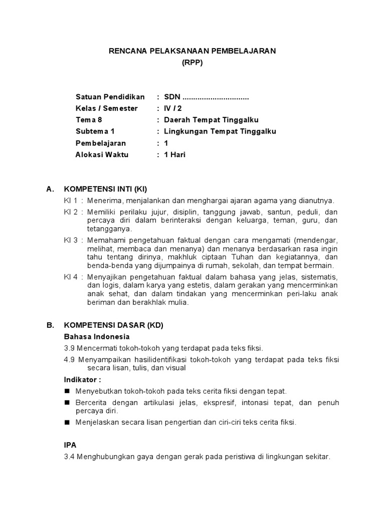Contoh RPP Tematik | PDF