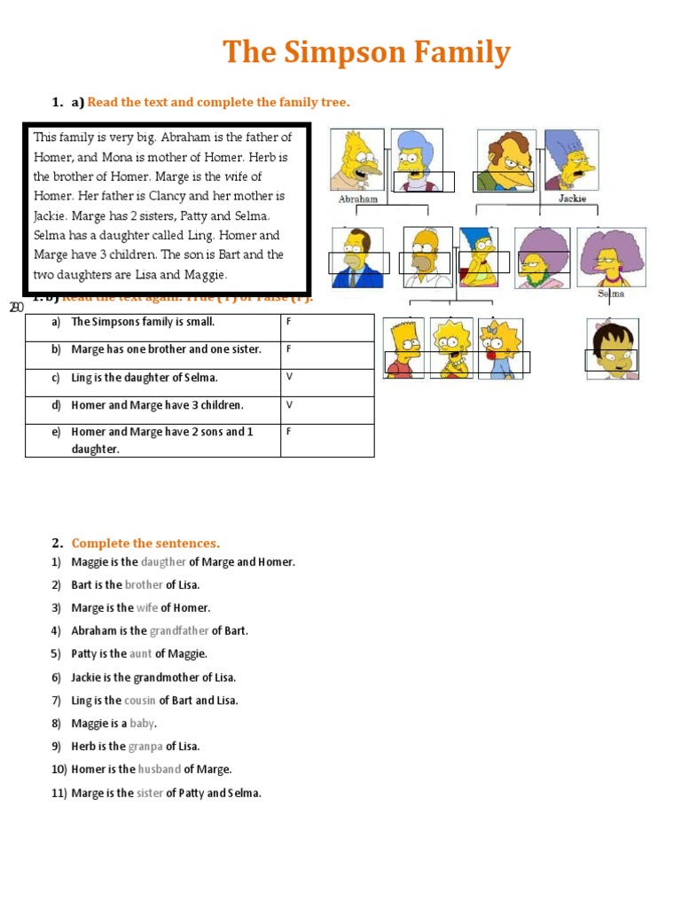 The Simpson Family: Read The Text and Complete The Family Tree | PDF
