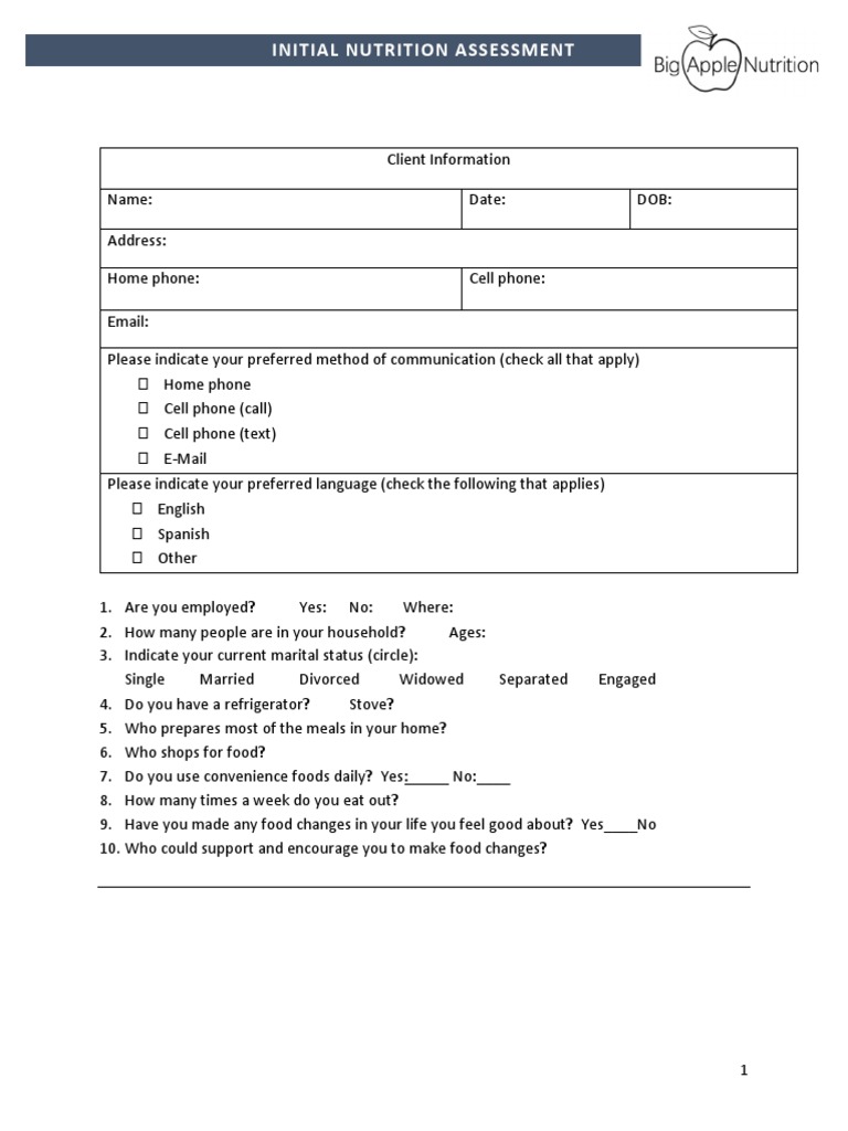 Initial Client Assessment | PDF | Obesity | Body Mass Index