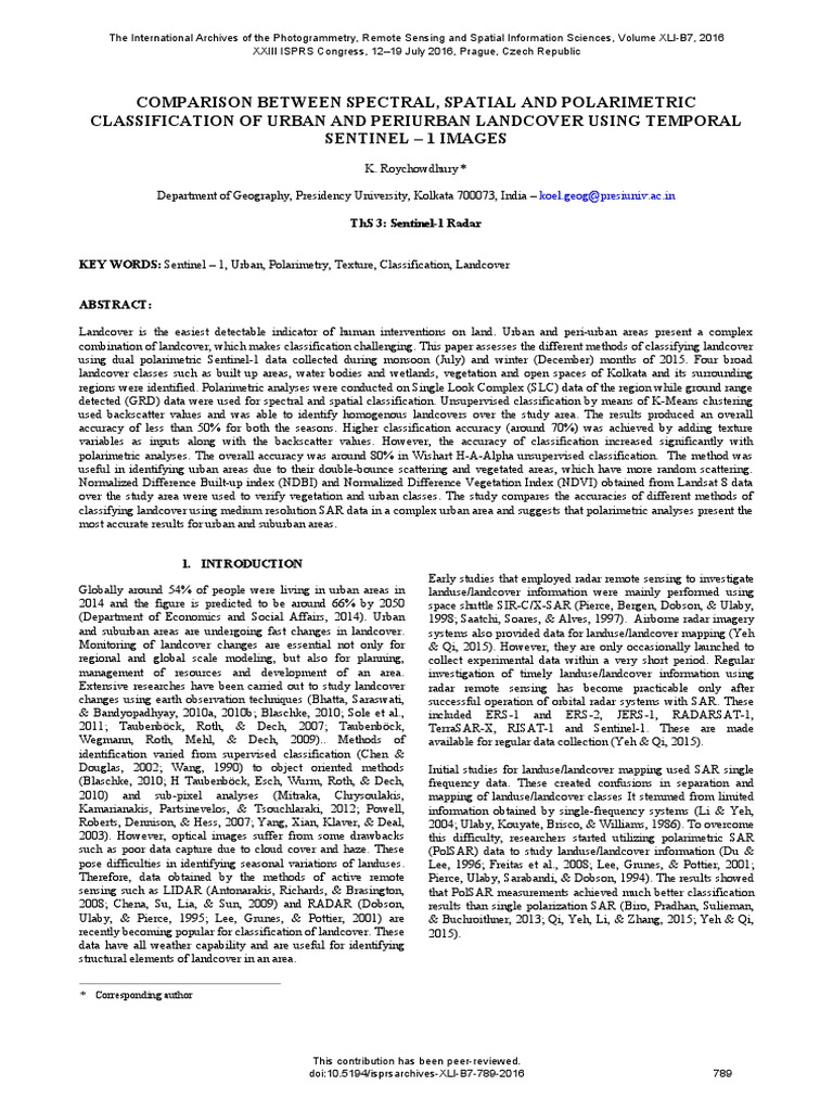 Isprs Archives XLI B7 789 2016 | PDF | Statistical Classification ...