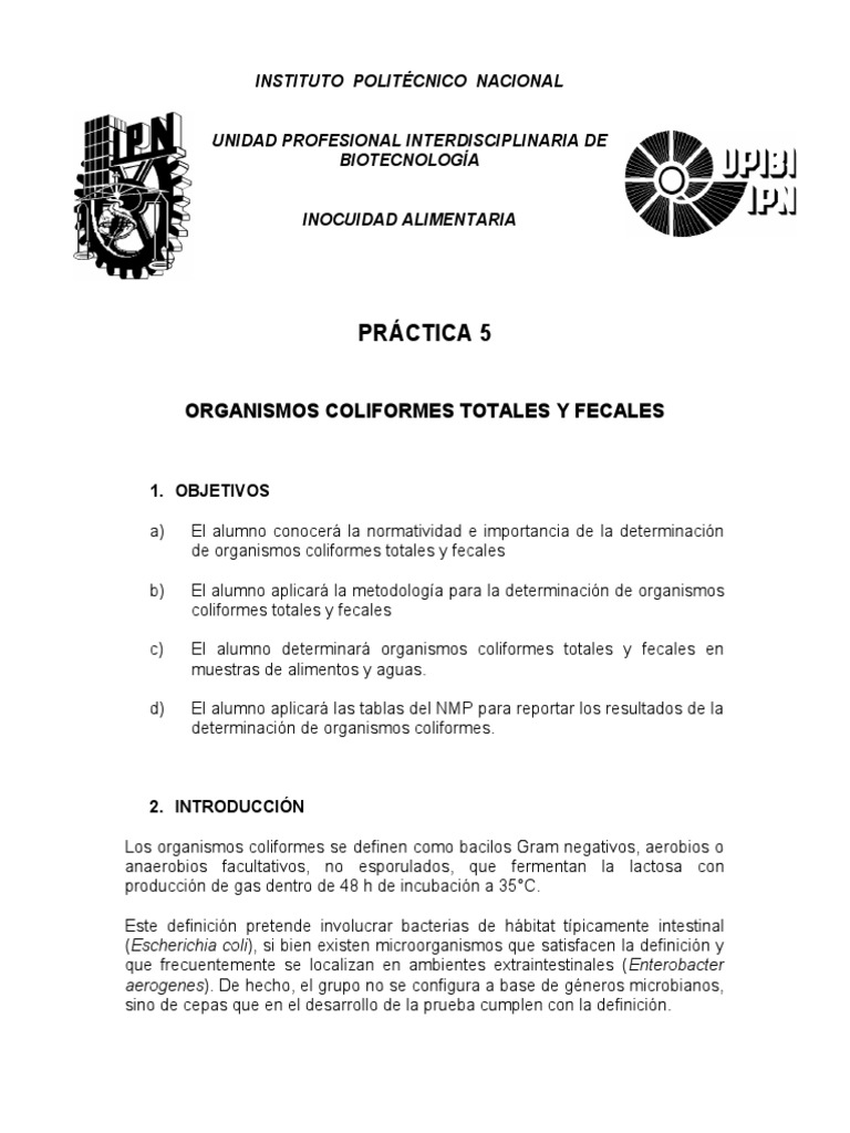 Practica 5 Organismos Coliformes Totales | PDF | Unidad de formación de ...