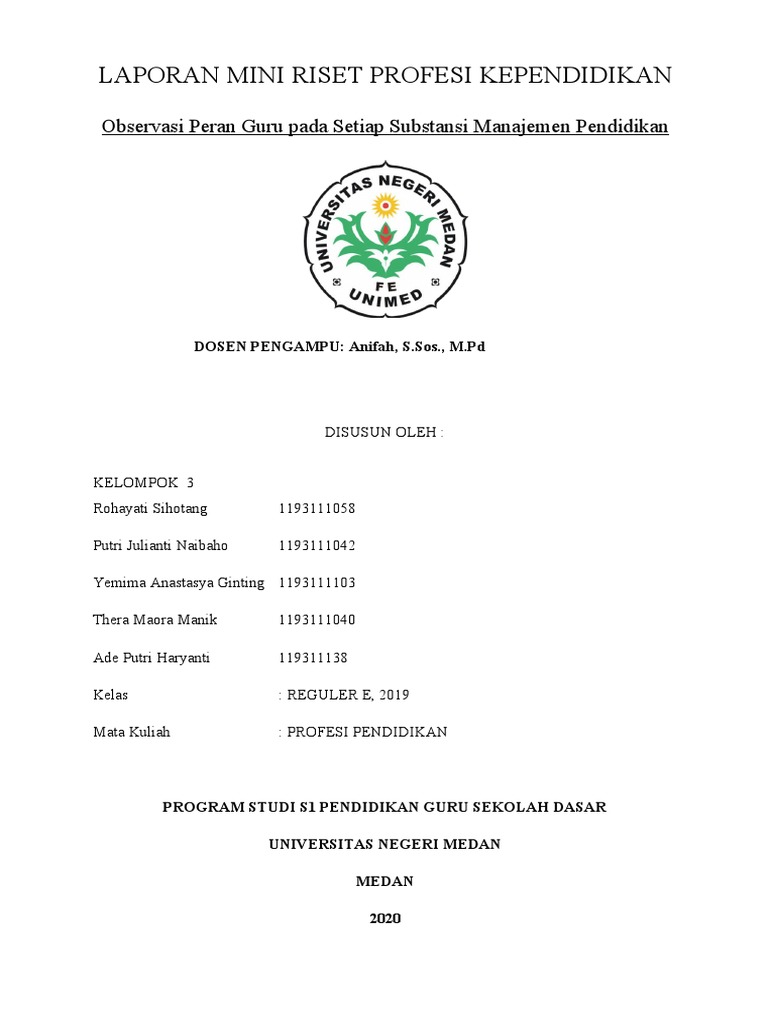 LAPORAN MINI RISET PROFESI KEPENDIDIKAN Kel. 3 | PDF