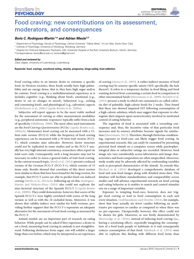 Food Craving New Contributions On Its Assessment, Moderators, and ...