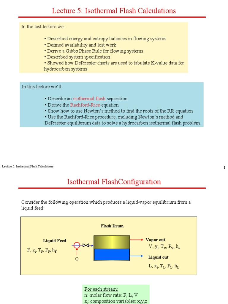 Lecture 5: Isothermal Flash Calculations | PDF | Thermodynamics | Continuum Mechanics