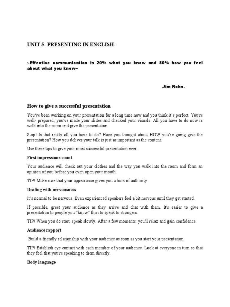 Presenting in English | PDF | Grammatical Tense | Body Language