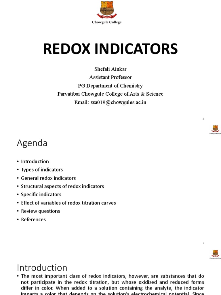 Redox Indicators PDF | PDF | Titration | Chemistry