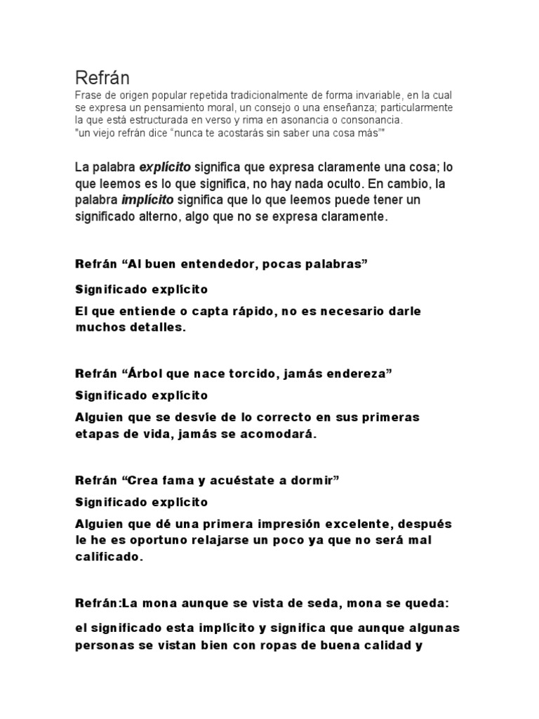 Significados de Refranes Populares | PDF | Filosofía | Artes del ...