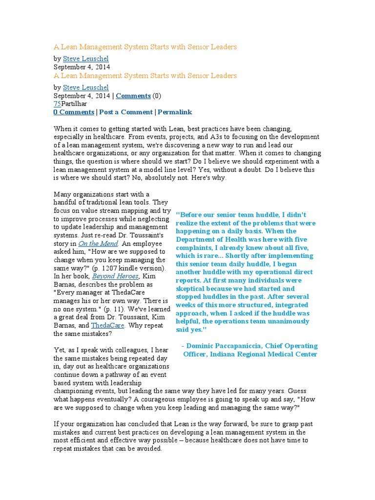A Lean Management System Starts With Senior Leaders | PDF | Lean ...