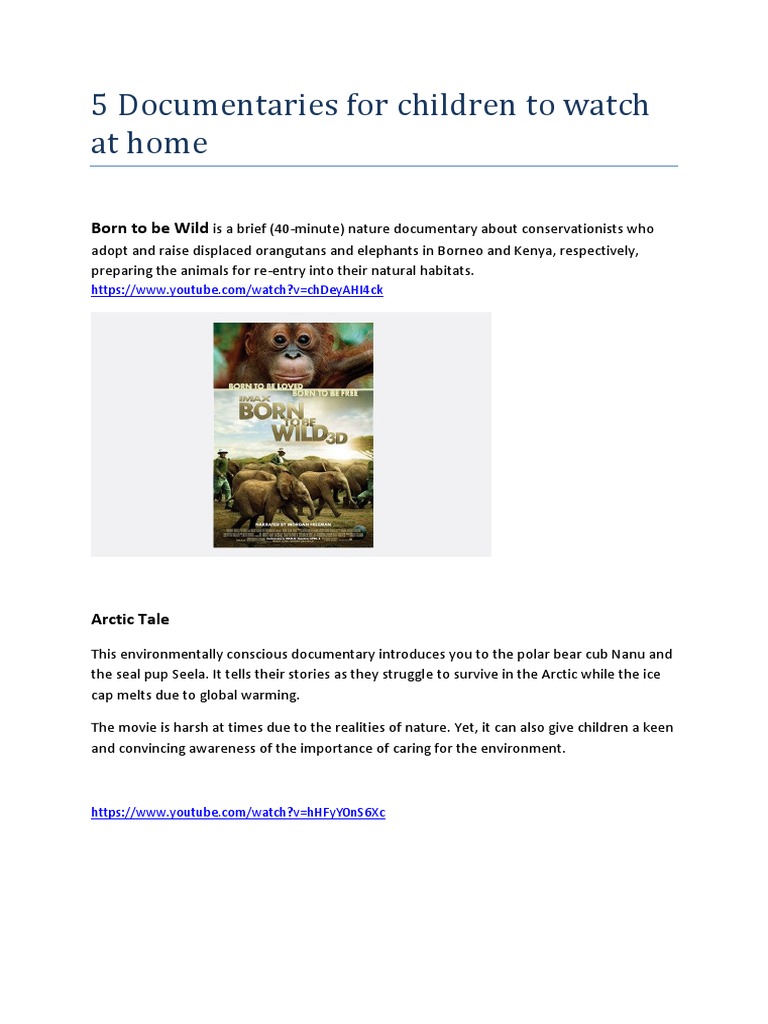 5 Documentaries For Children To Watch at Home | PDF