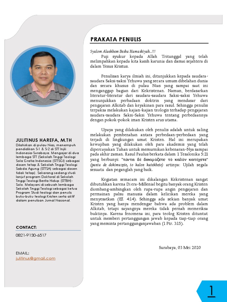 Kristologi Saksi-Saksi Yehuwa (Julitinus Harefa) | PDF