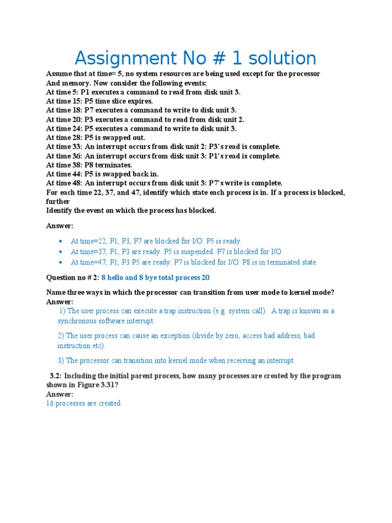 Assignment No # 1 Solution: 8 Hello and 8 Bye Total Process 20 | PDF | Process (Computing ...