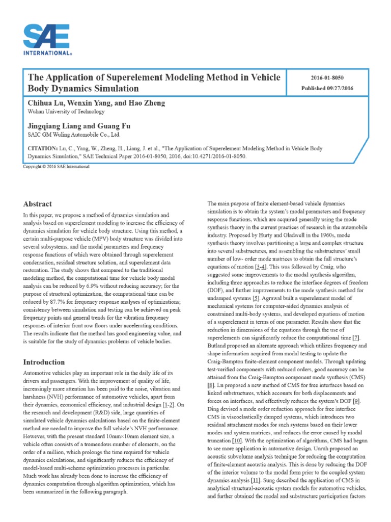 The Application of Superelement Modeling Method in Vehicle Body Dynamics Simulation | PDF ...