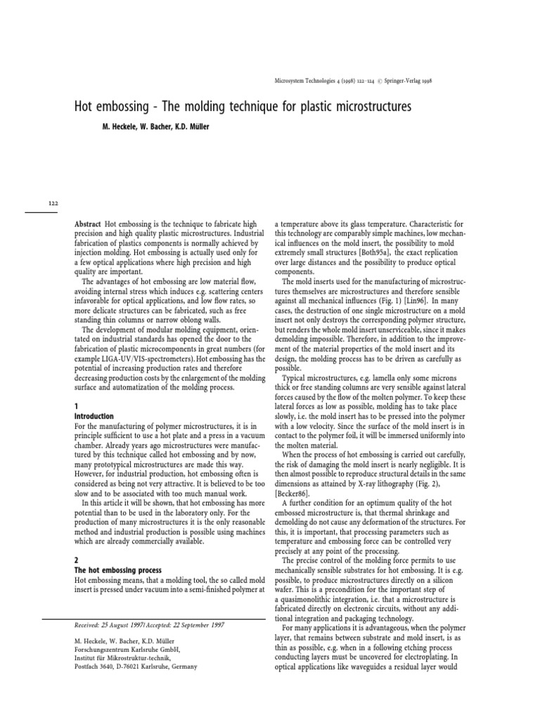 Hot Embossing - The Molding Technique For Plastic Microstructures | PDF ...