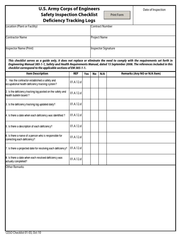 Deficiency Tracking Log | PDF