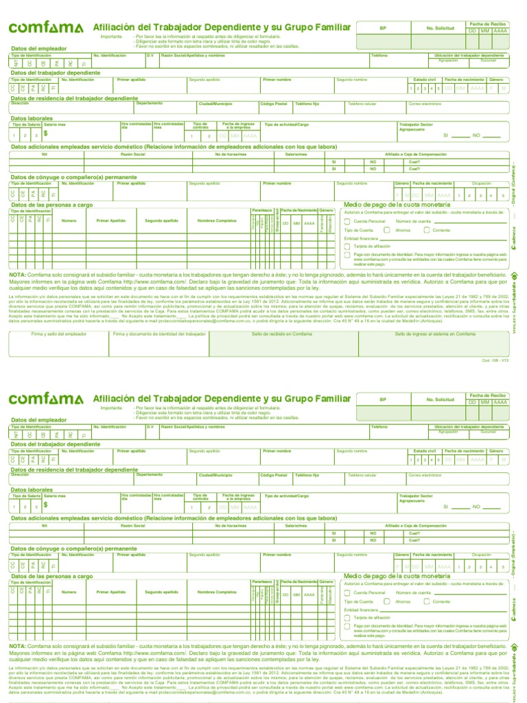 Formato de Afiliacion A Comfama PDF | PDF | Salario | Servicio al Cliente