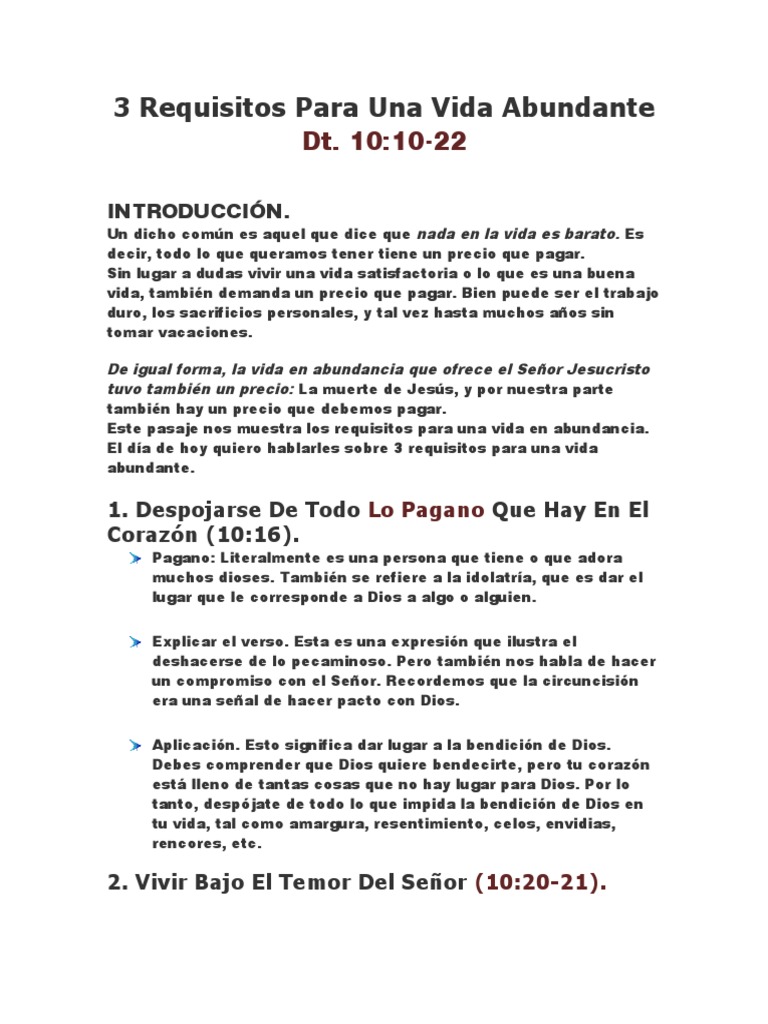 3 Requisitos para Una Vida Abundante | PDF | Oración | Pecado