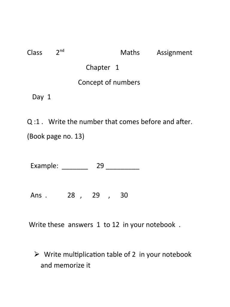 Class 2 Maths Assignment | PDF | Notebook | Books