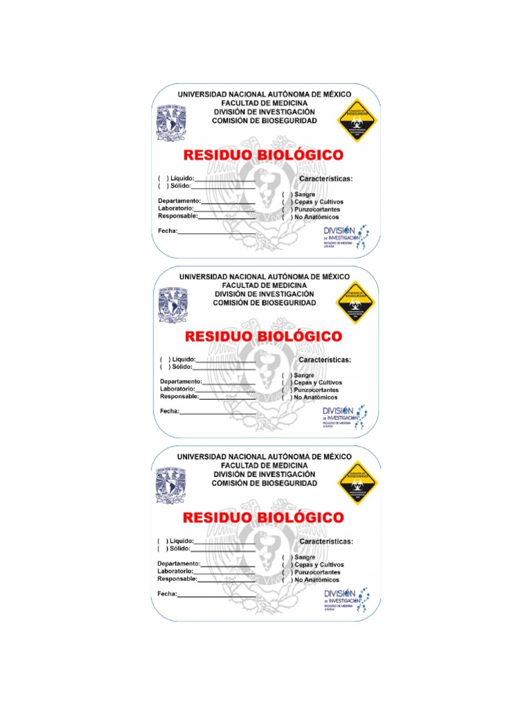 Etiqueta para Residuo Biológico (RPBI) | PDF