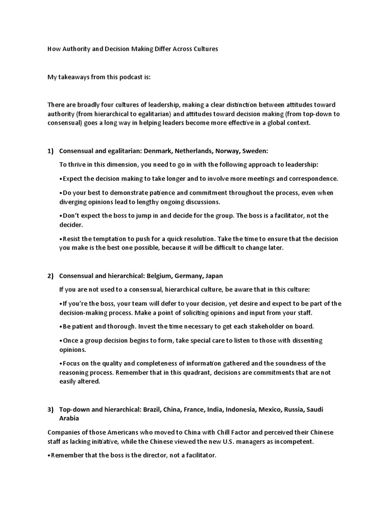 How Authority and Decision Making Differ Across Cultures | PDF ...