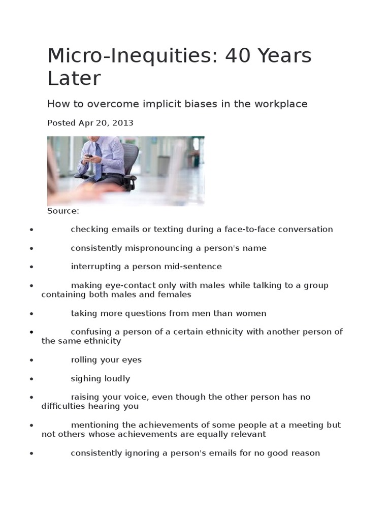 Micro-Inequities: 40 Years Later: How To Overcome Implicit Biases in ...