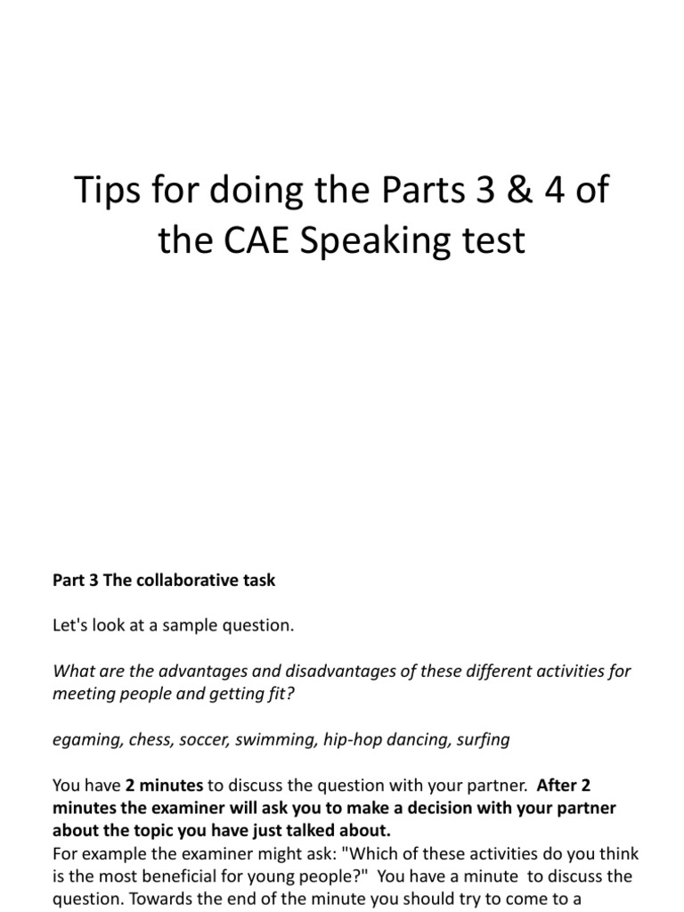CAE Speaking Parts 3 & 4 Tips | PDF | Question | Conversation