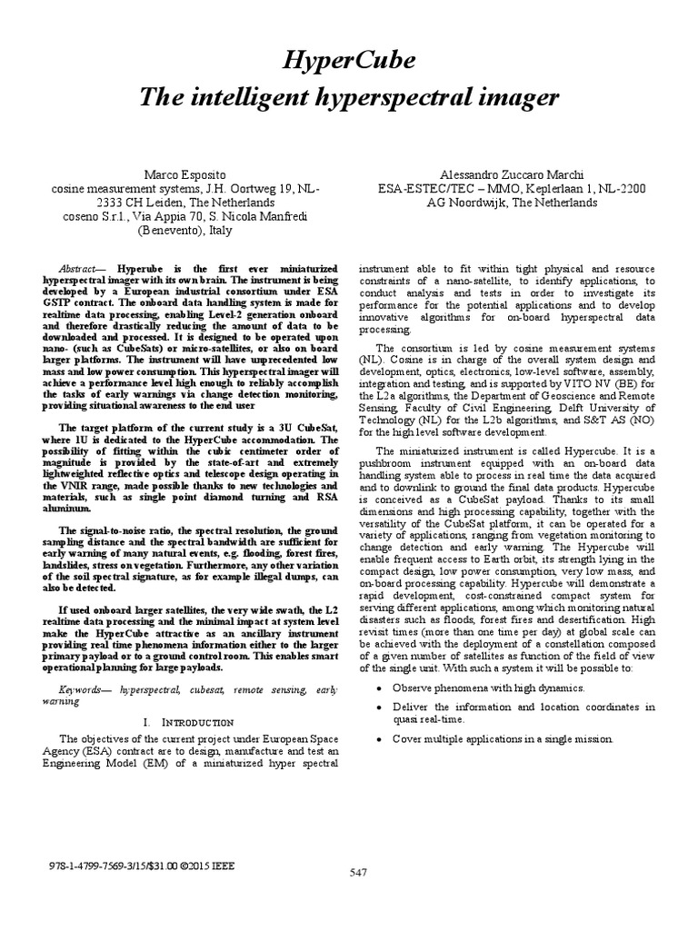 Hypercube The Intelligent Hyperspectral Imager: Abstract - Hyperube Is The First Ever ...