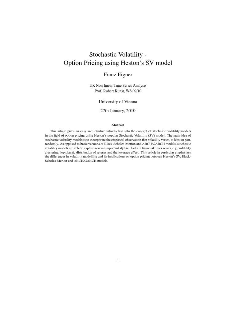 Stochastic Volatility Option Pricing Using Hestons Sv Model Pdf Volatility Finance