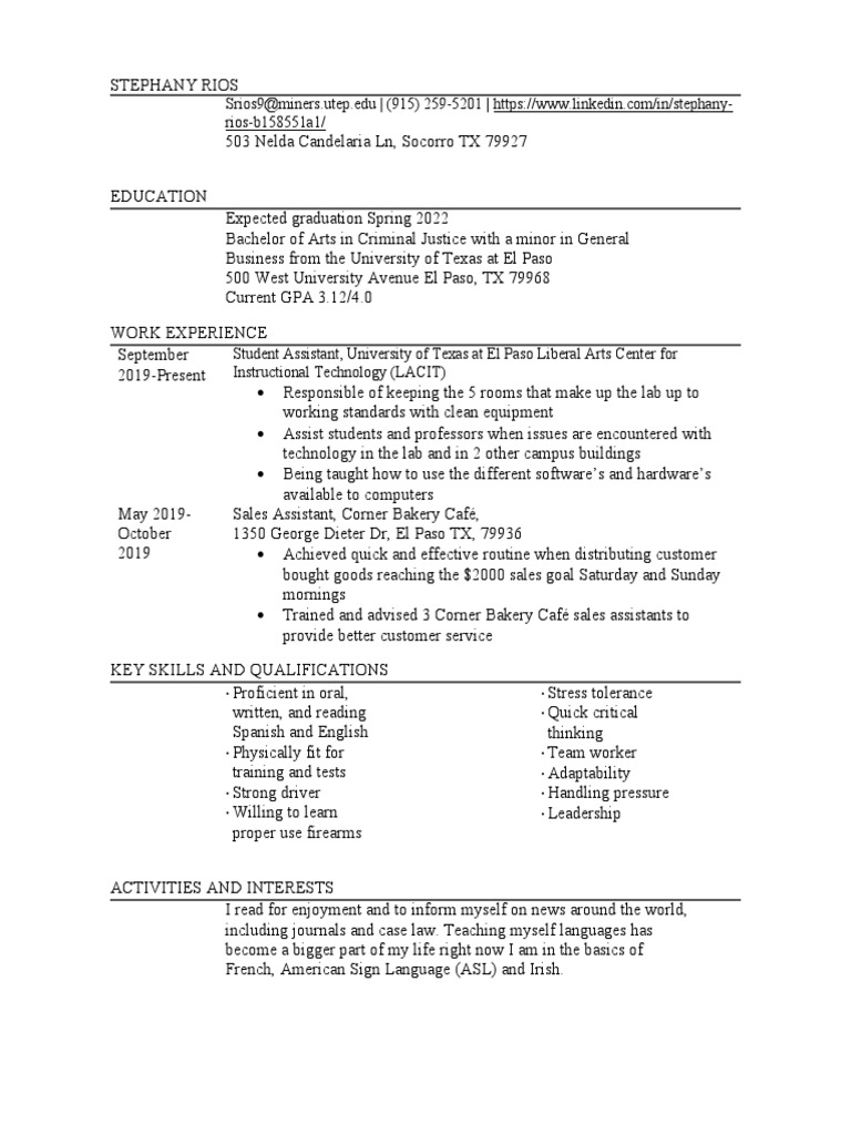 Rws 3355 Resume | PDF
