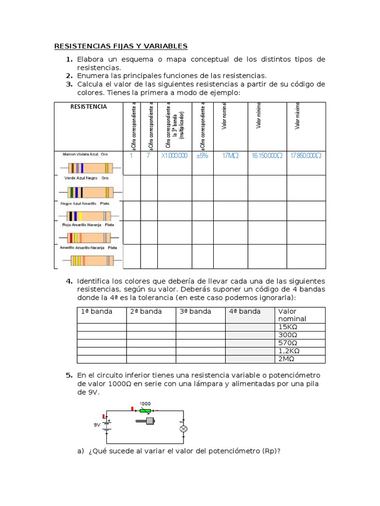 Actividades Resistencias Fijas y Variables | PDF | Enseñanza de matemática