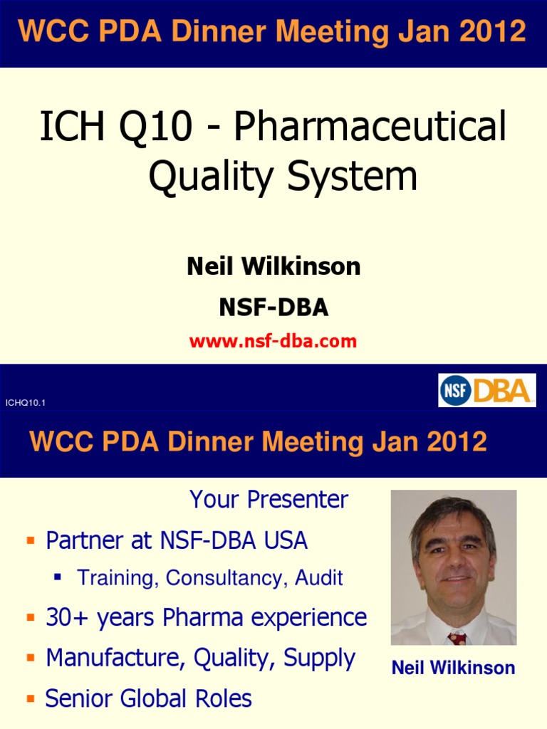 Ich Q10 Pharmaceutical Quality System Dinner Meeting Pdf Quality