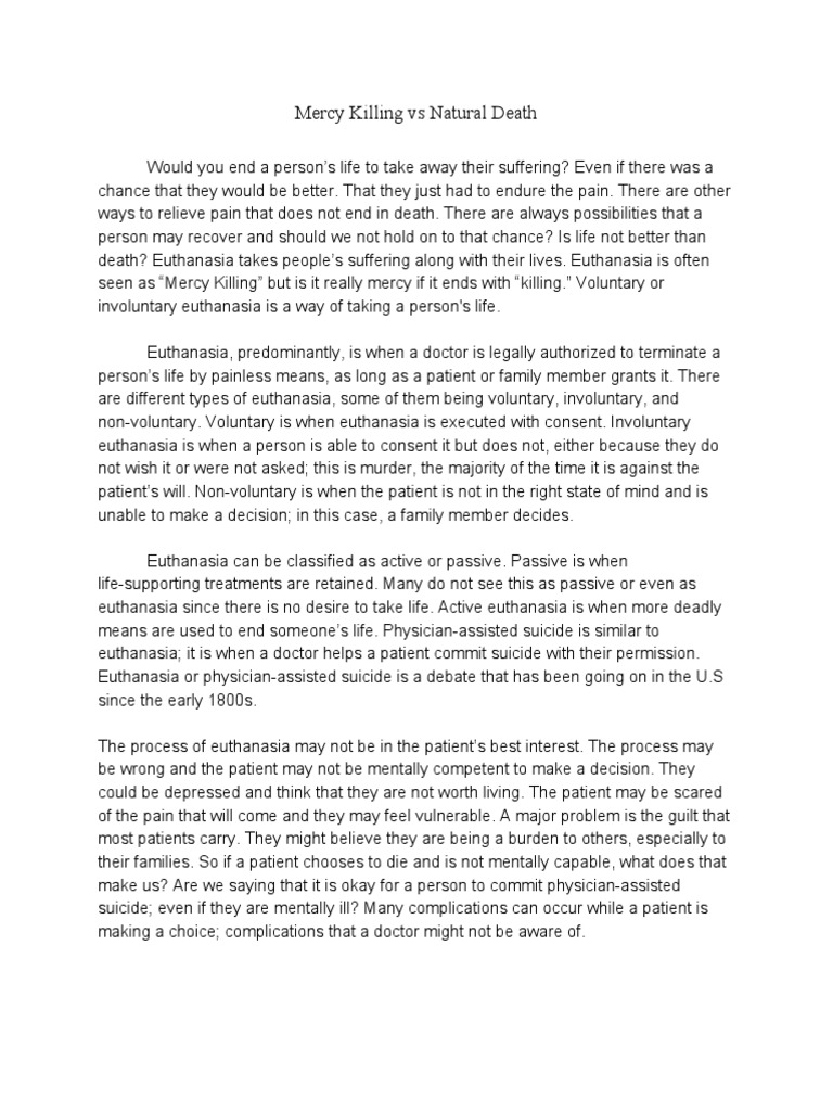 Euthanasia Essay | PDF | Medical Ethics | Applied Ethics