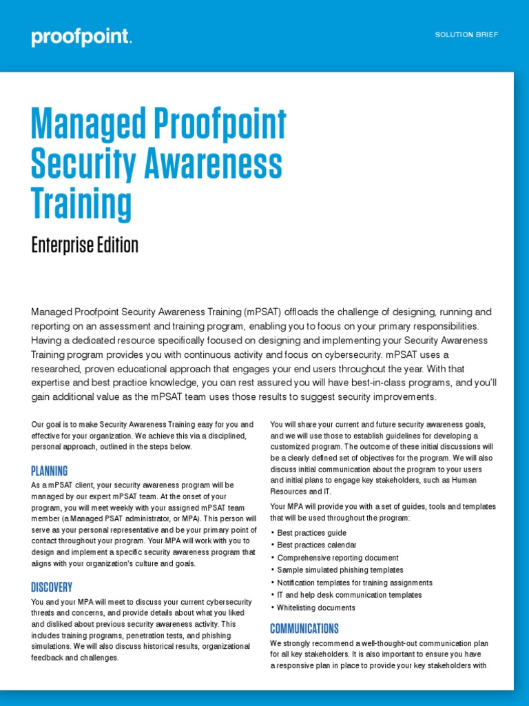 PFPT Us SB Managed Security Awareness Training Enterprise Edition | PDF | Phishing | Computing