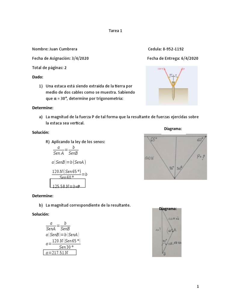 Estatica - Tarea 1 | PDF | Trigonometría | Física