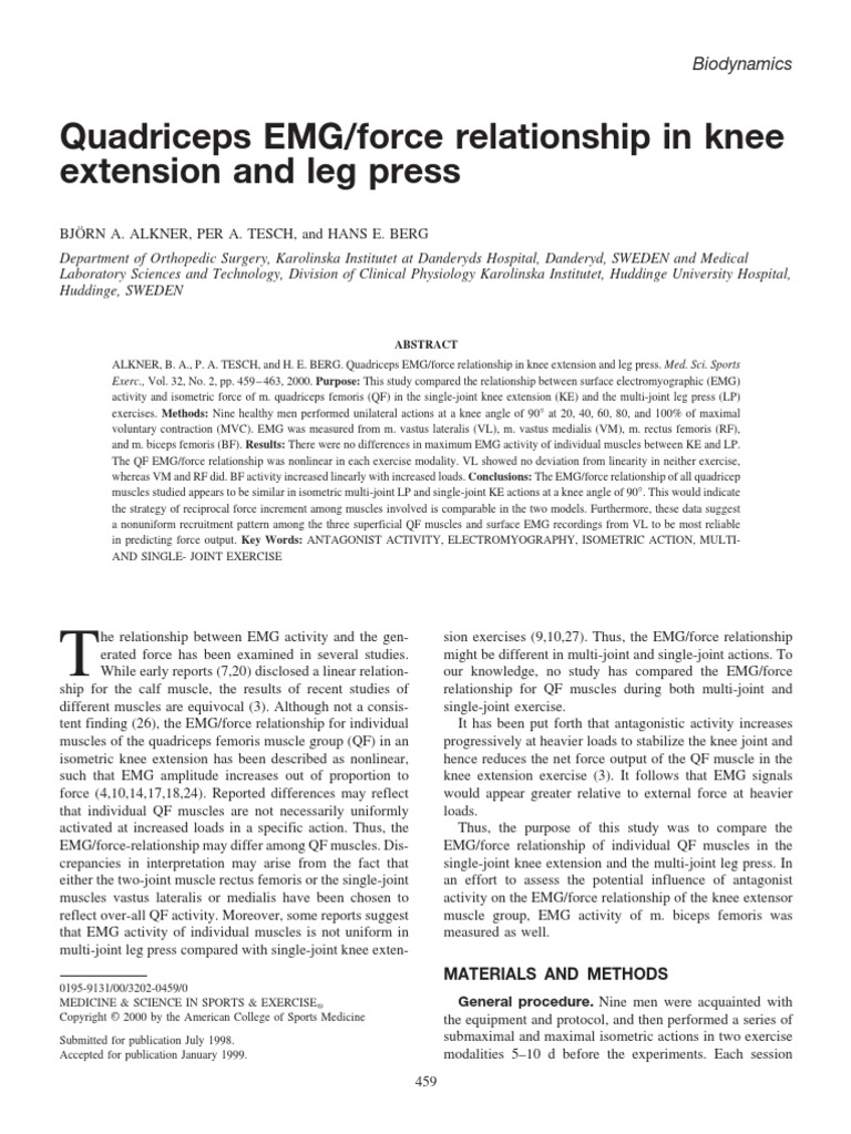 Quadriceps EMG/force Relationship in Knee Extension and Leg Press | PDF ...