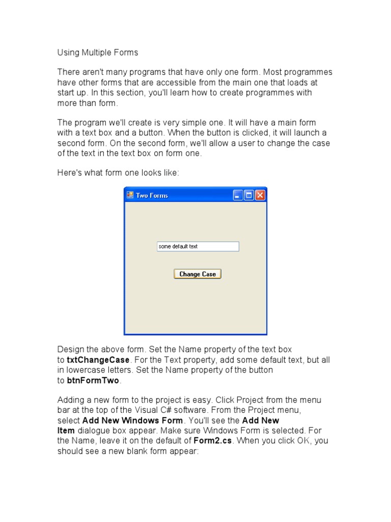 Using Multiple Forms - Docx C# | PDF | Button (Computing) | Software ...
