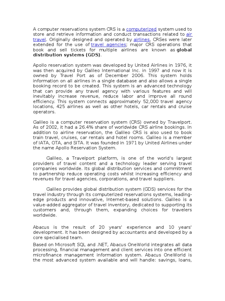 Overview of Computer Reservation Systems | PDF | Service Industries ...