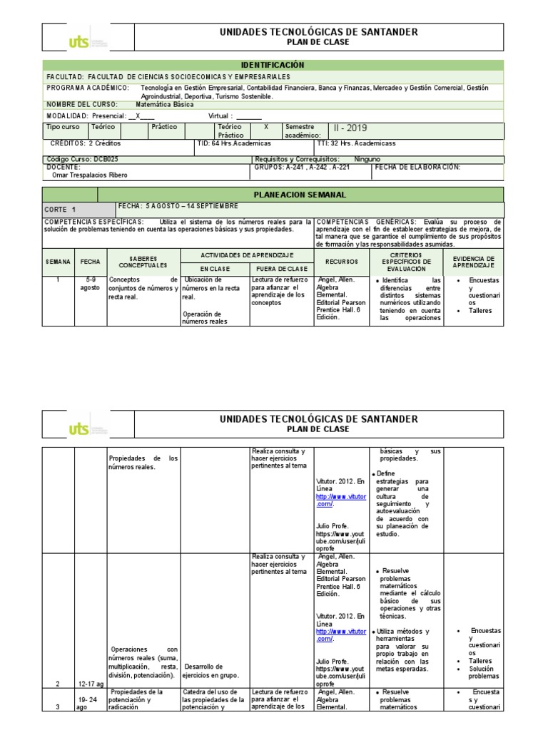 Plan de Clase Matematica Basica | PDF | Ecuaciones | Factorización