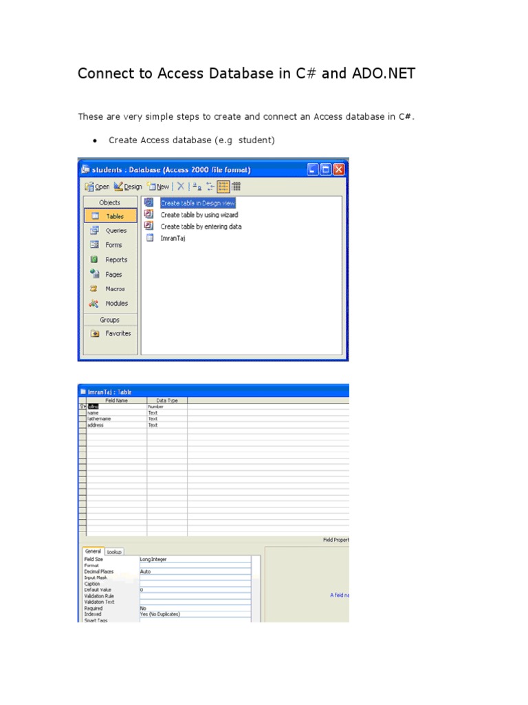 Connect To Access Database in CSharp | PDF