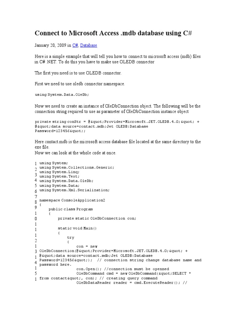 Connect To Microsoft Access | PDF | Computers