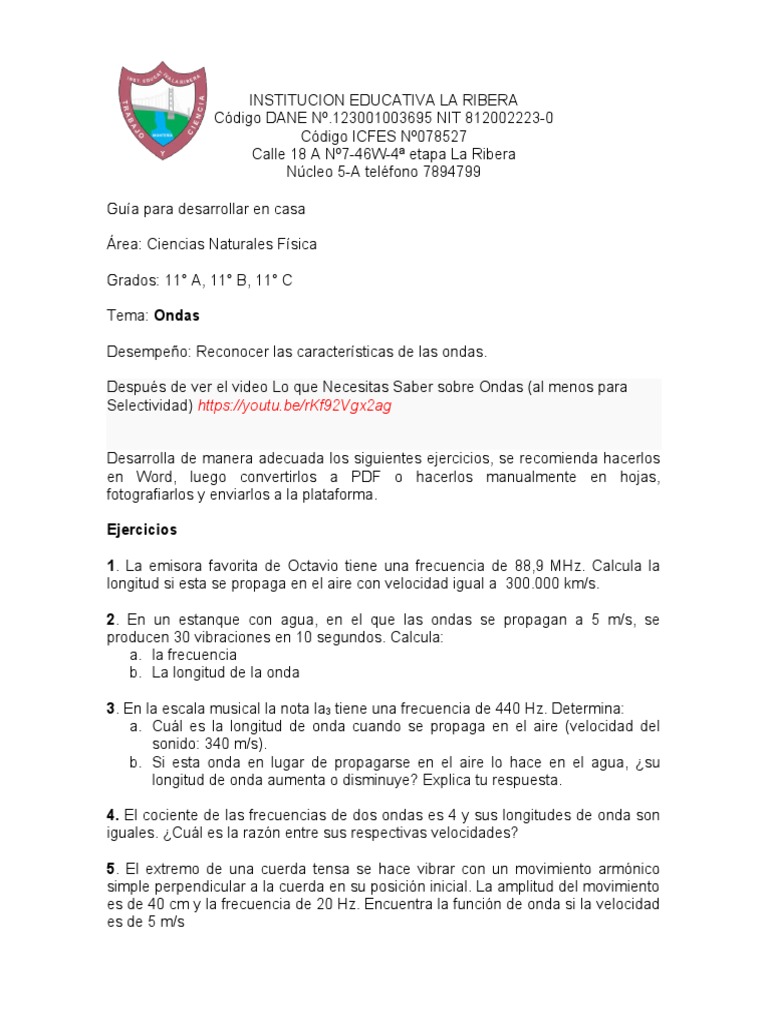 Ejercicios de Ondas | PDF | Olas | Frecuencia Ejercicios de Ondas | PDF | Olas | Frecuencia