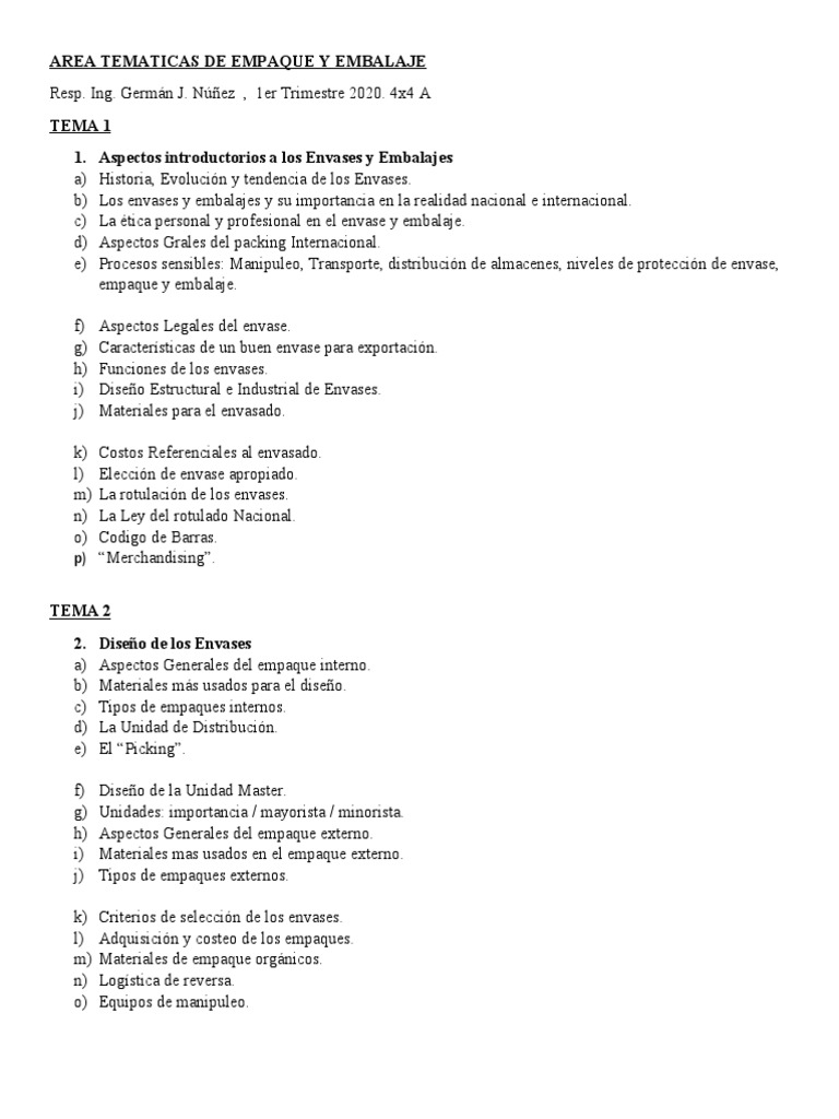Areas Tematicas de Empaque y Embalaje | PDF | Diseño | Economias