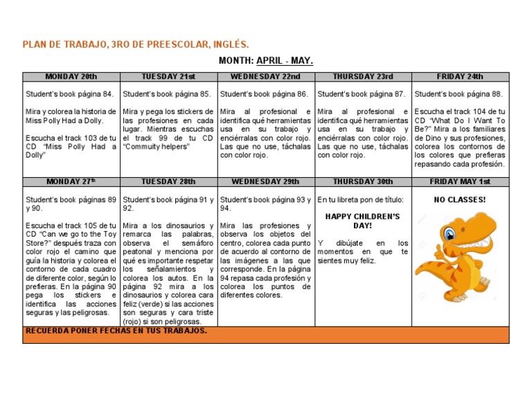 plan de trabajo ingles