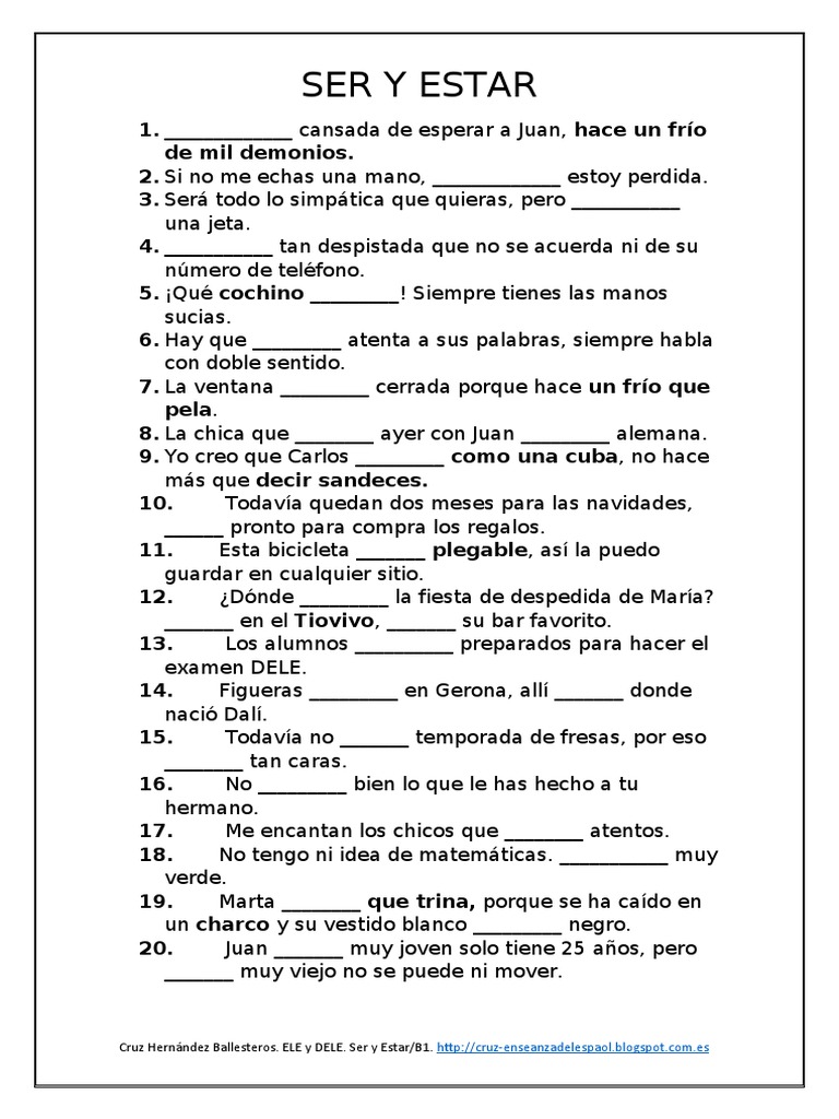 Uso de Ser y Estar en Español B1 | PDF | Estudios de idiomas ...