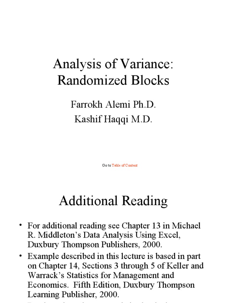 Analysis of Variance: Randomized Blocks: Farrokh Alemi Ph.D. Kashif Haqqi M.D | PDF | Analysis ...