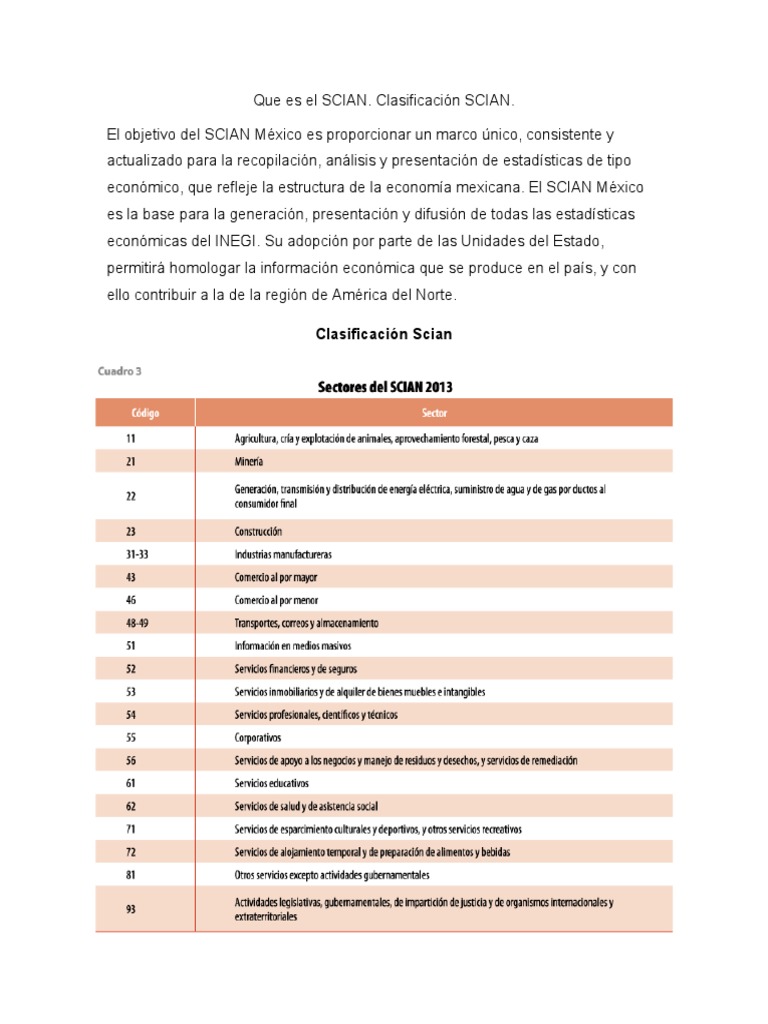 Que Es El SCIAN, Clasificacion Scian | PDF