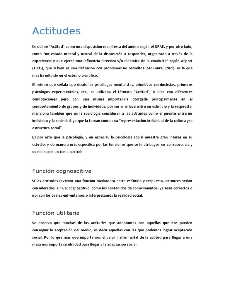 Las actitudes: definiciones, funciones y componentes | PDF | Actitud ...