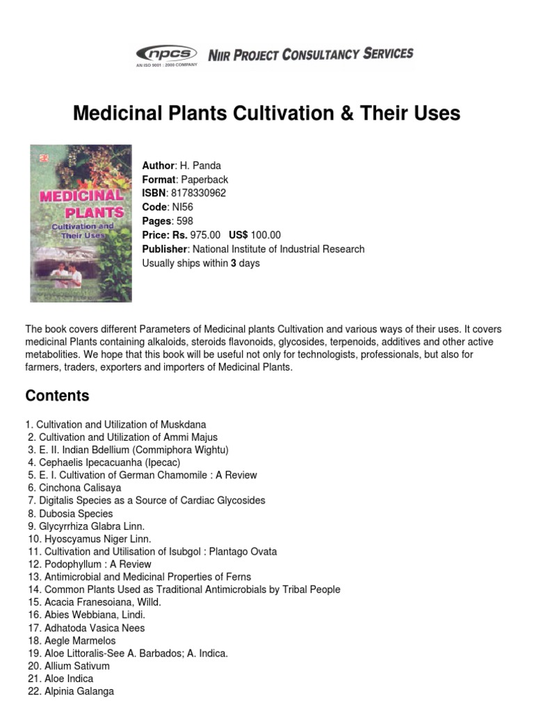 Medicinal Plants: Cultivation & Uses | PDF | Horticulture And Gardening ...