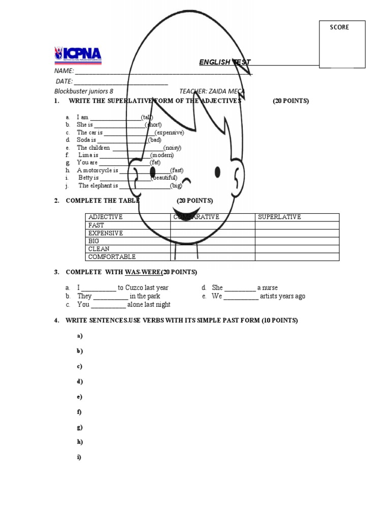NAME: - DATE: - Blockbuster Juniors 8 Teacher: Zaida Meca | PDF | Art ...