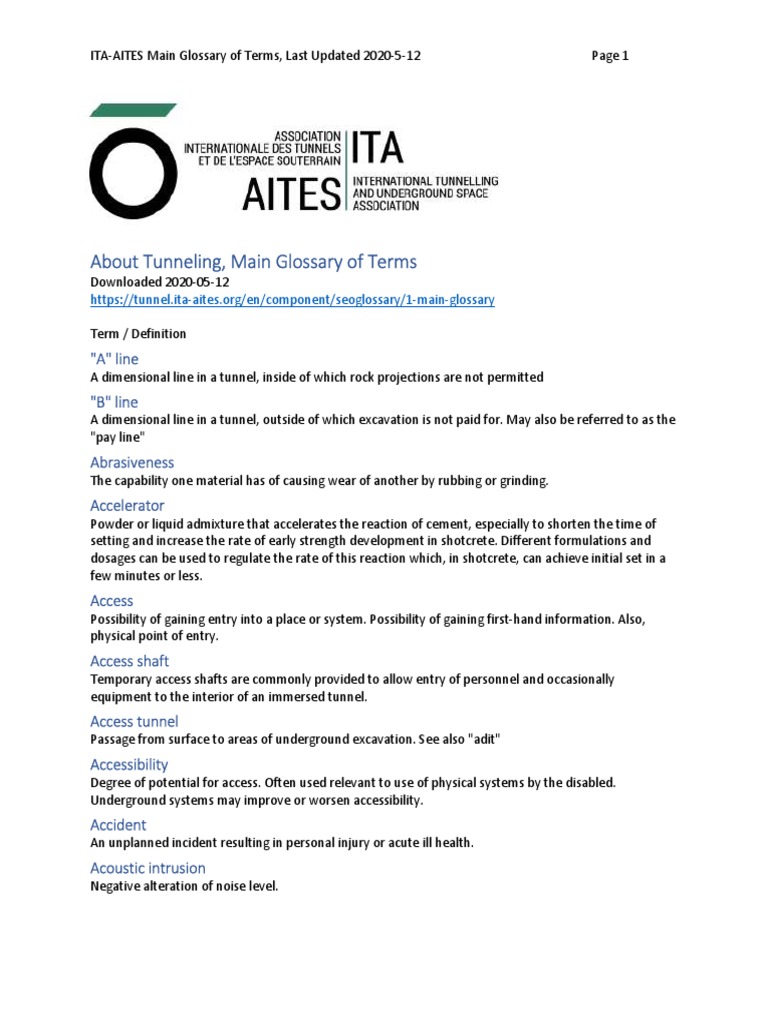About Tunneling, Main Glossary of Terms: "A" Line "B" Line Abrasiveness ...